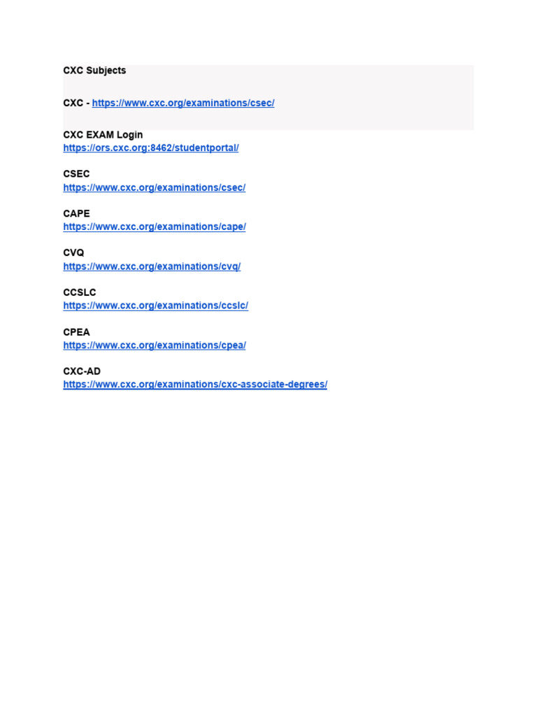 List of CXC Subjects | PDF