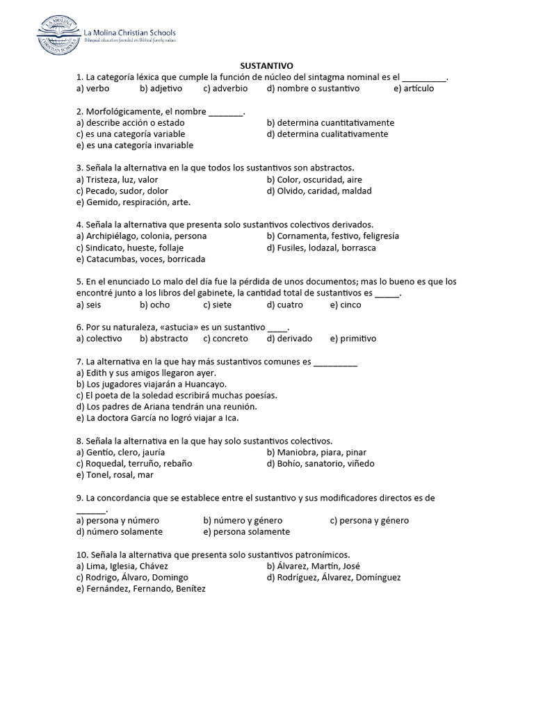 Sustantivo Adjetivo Determinantes - Undécimo | PDF | Artes del Lenguaje ...