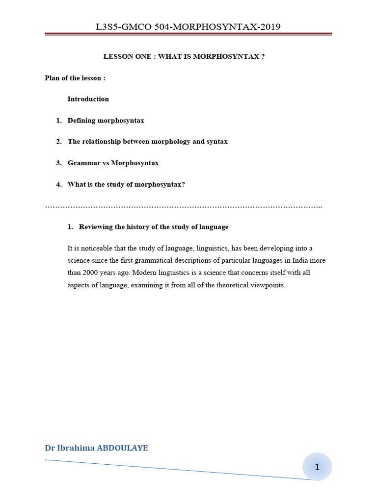 Lesson 1 What Is Morphosyntax 2019 | PDF | Morphology (Linguistics) | Word