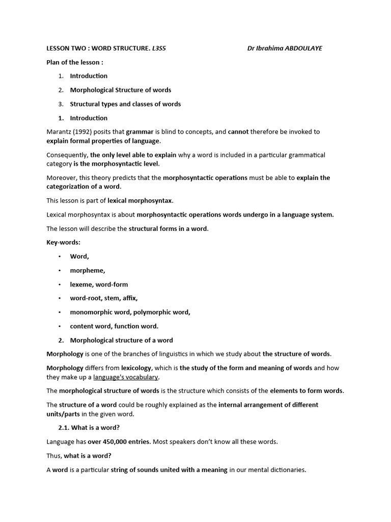 Lesson 2 Word Structure | PDF | Word | Morphology (Linguistics)