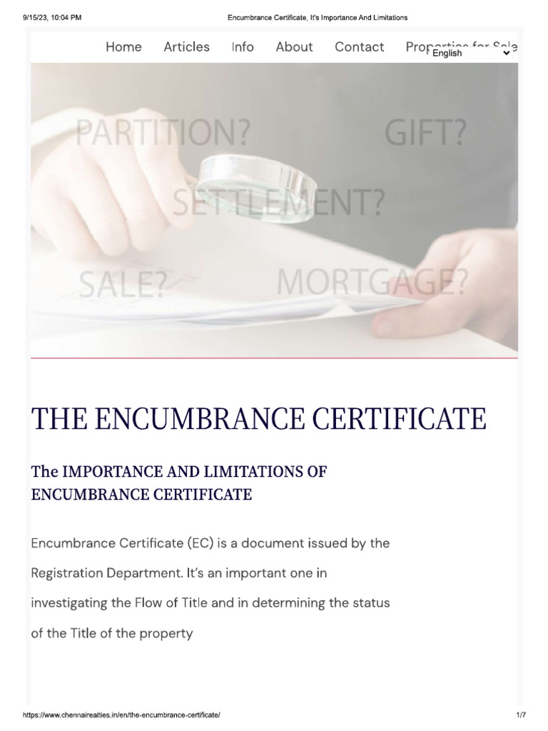 Encumbrance Certificate-EC - in TN | PDF