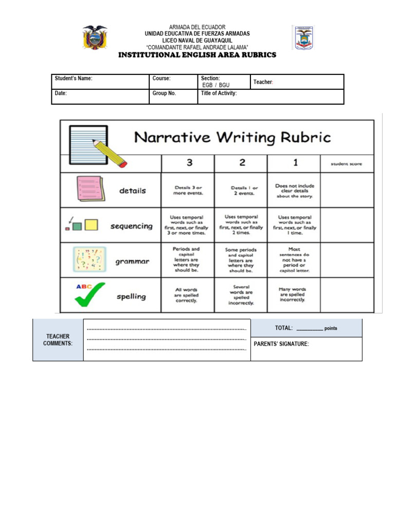 institutional english area rubrics (2) | PDF | Paragraph | Punctuation