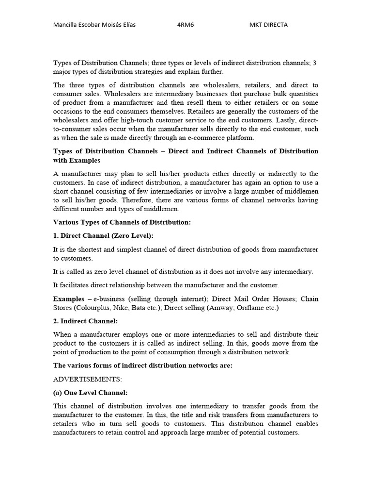 Types of Distribution Channels | PDF | Retail | Sales