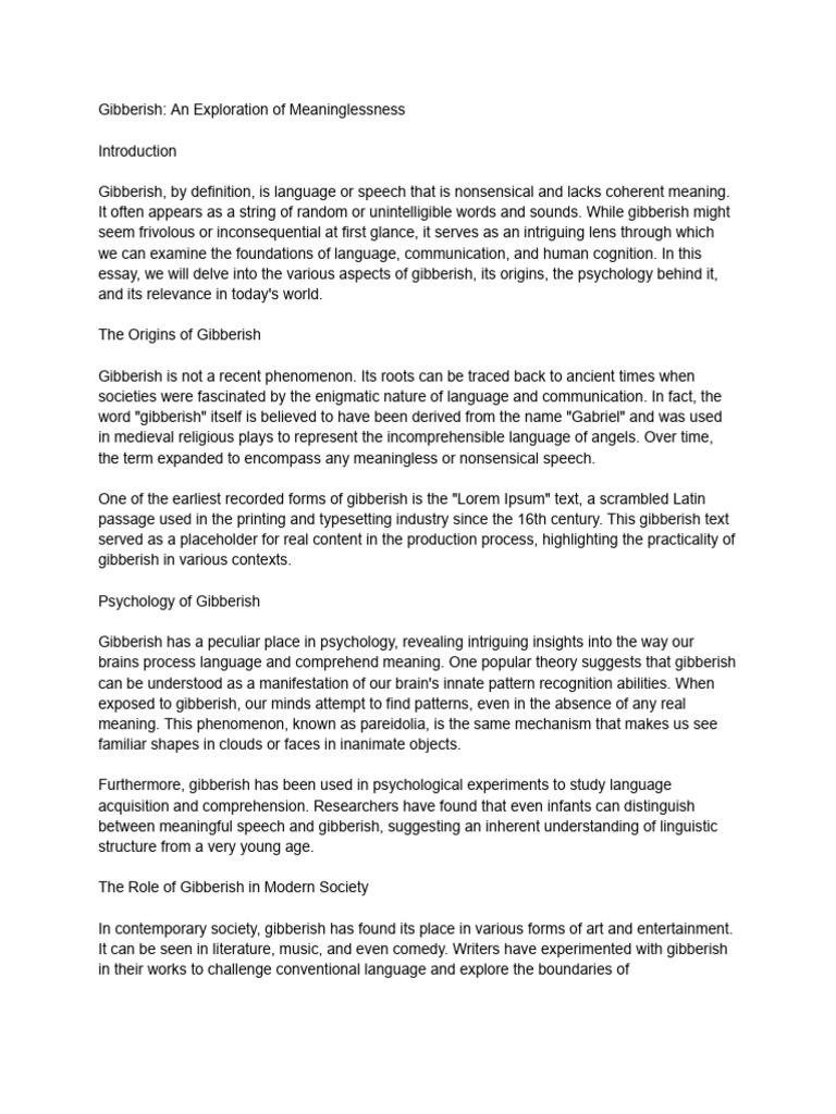 Gibberish - An Exploration of Meaninglessness | PDF | Comedy | Humour