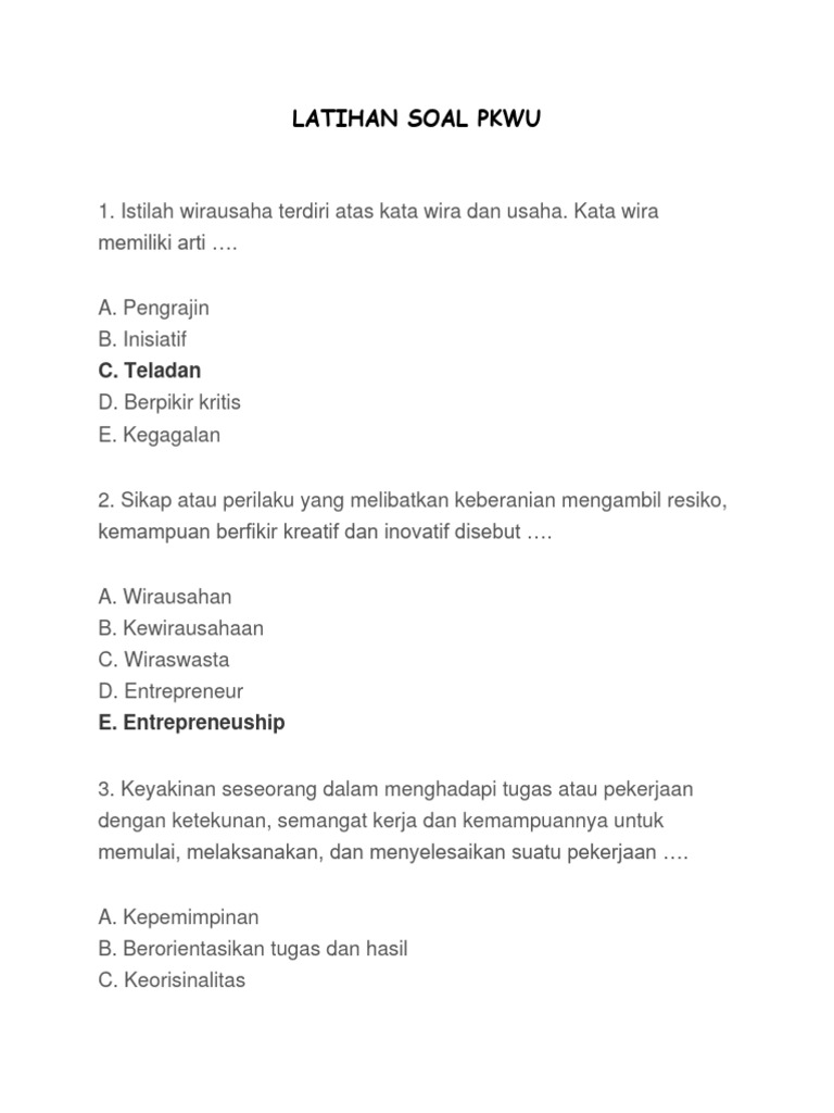 Latihan Soal Pkwu | PDF