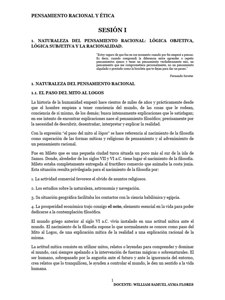 Naturaleza Del Pensamiento Racional Lógica Objetiva, Lógica Subjetiva y ...