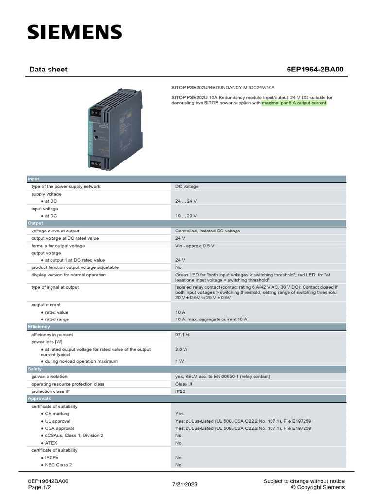 6ep19642ba00 Datasheet en Redundancia | PDF | Power Supply ...