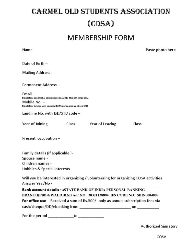 COSA Membership Form & Details | PDF | Career & Growth | Sports ...