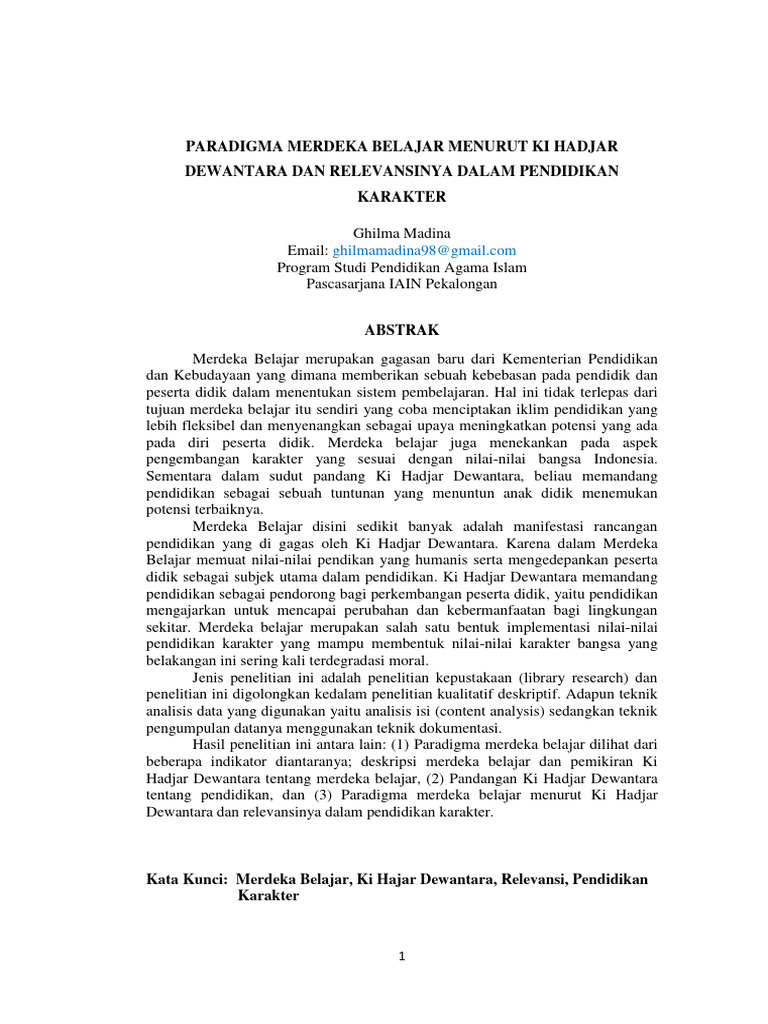Artikel BAHASA INDONESIA - Ghilma - PARADIGMA MERDEKA BELAJAR MENURUT KI HADJAR DEWANTARA DAN ...