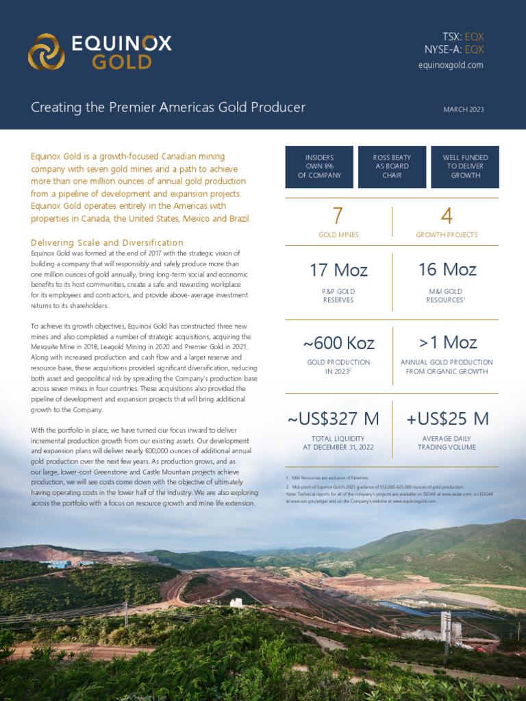 Equinox Gold Fact Sheet | PDF | Mining | Equity (Finance)