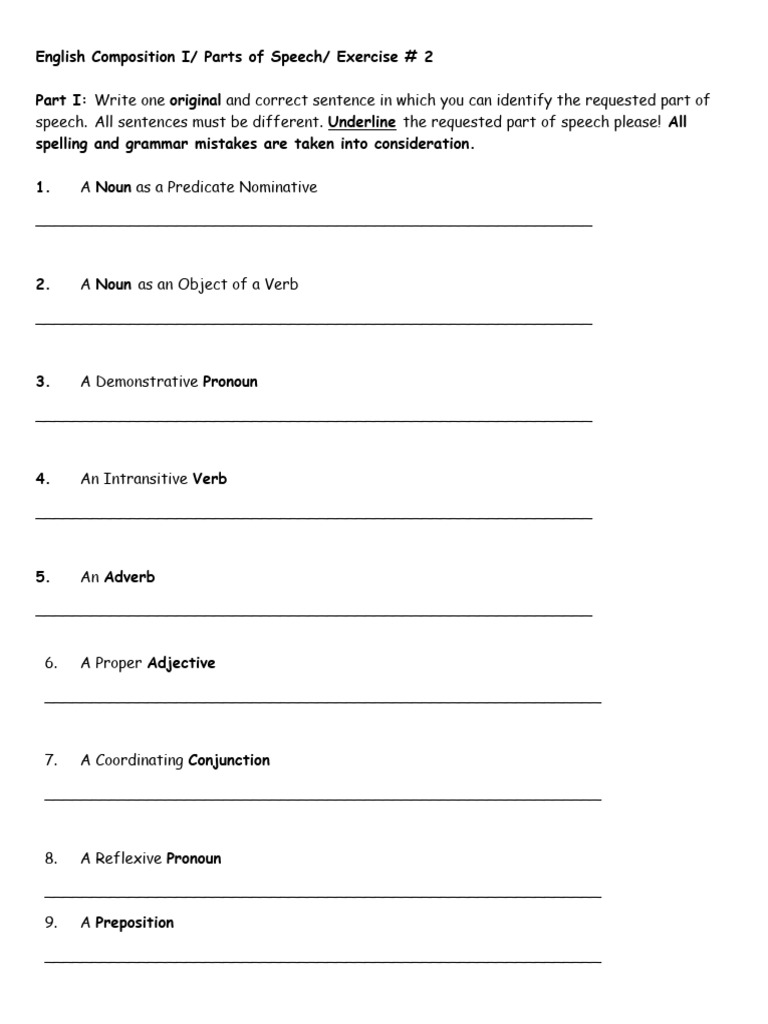 Parts of Speech Exercise 2 | PDF | Part Of Speech | Verb