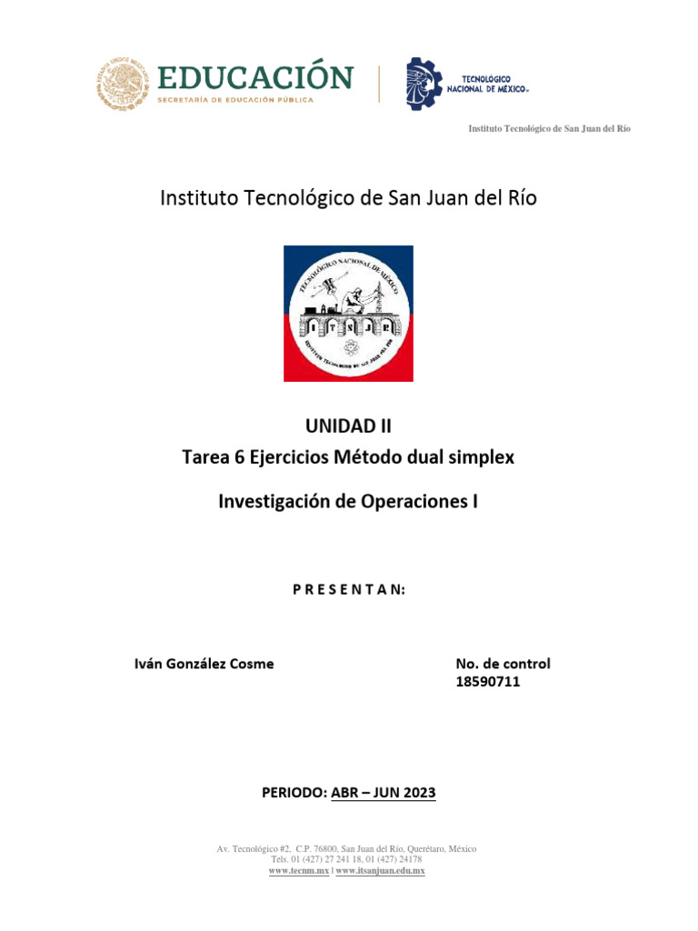 Tarea 6 - Unidad 2 - Metodo Dual Simplex - Ivan - GC. | PDF
