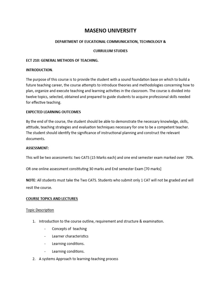 Ect 210 Course Outline 2021 | PDF | Educational Assessment | Learning