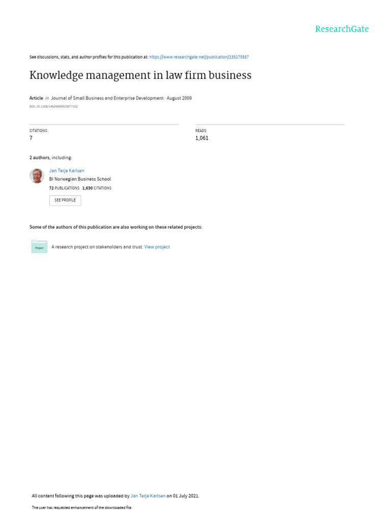 Knowledge Management in Law Firms | PDF | Creativity | Law Firm