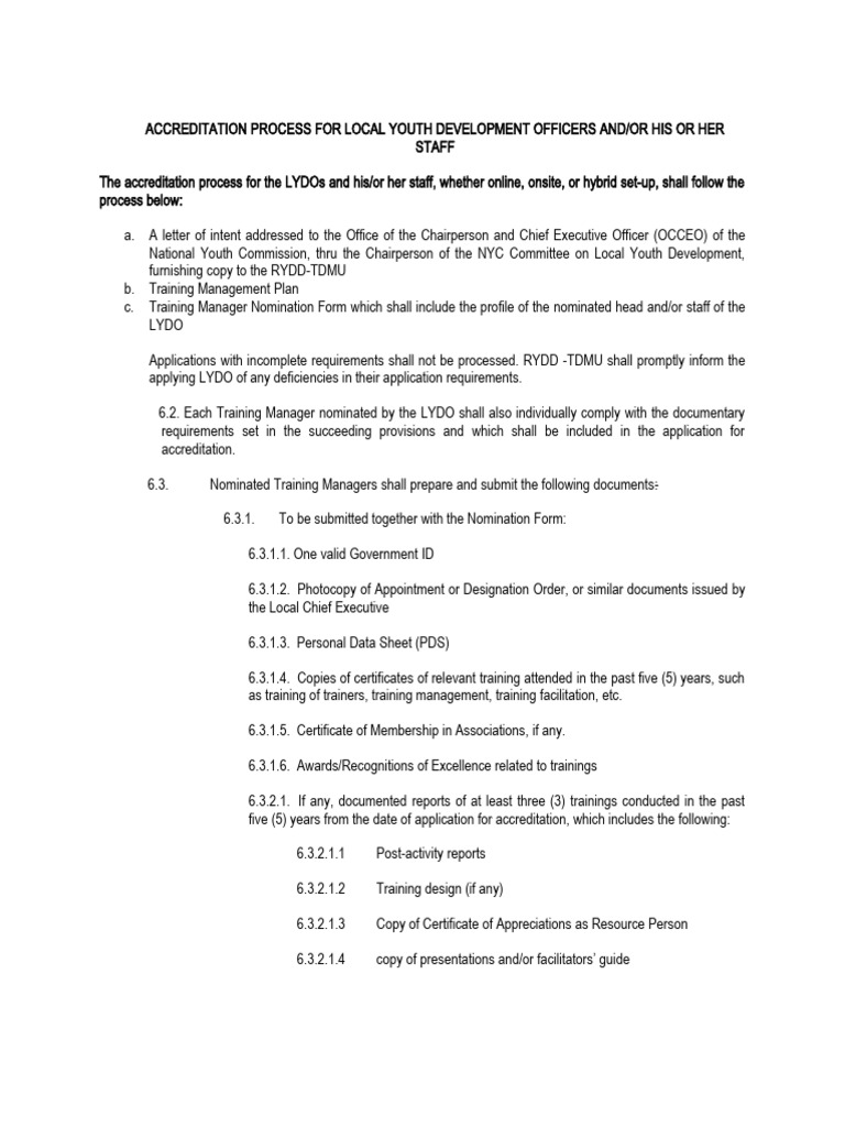 Requirements - Accreditation For Local Youth Development Officers | PDF ...
