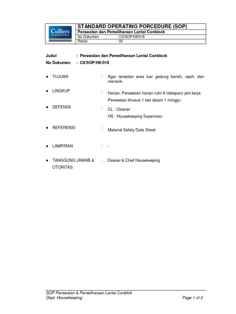 SOP - HK - 016 - Lantai Conblok | PDF