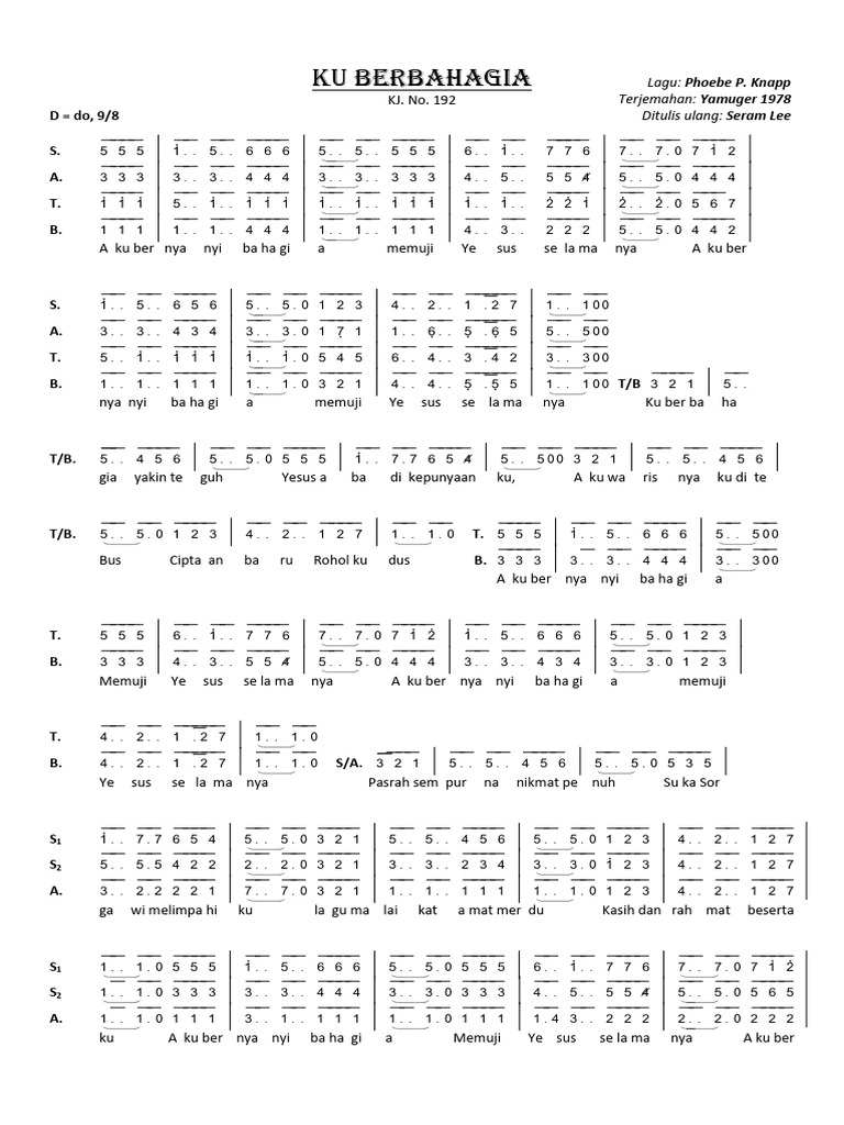 KJ 192 - Ku Berbahagia (SATB) | PDF