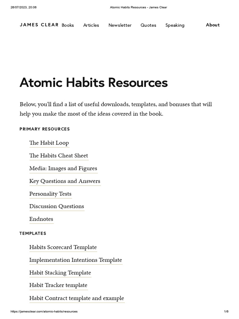 00 Atomic Habits Resources - James Clear | PDF