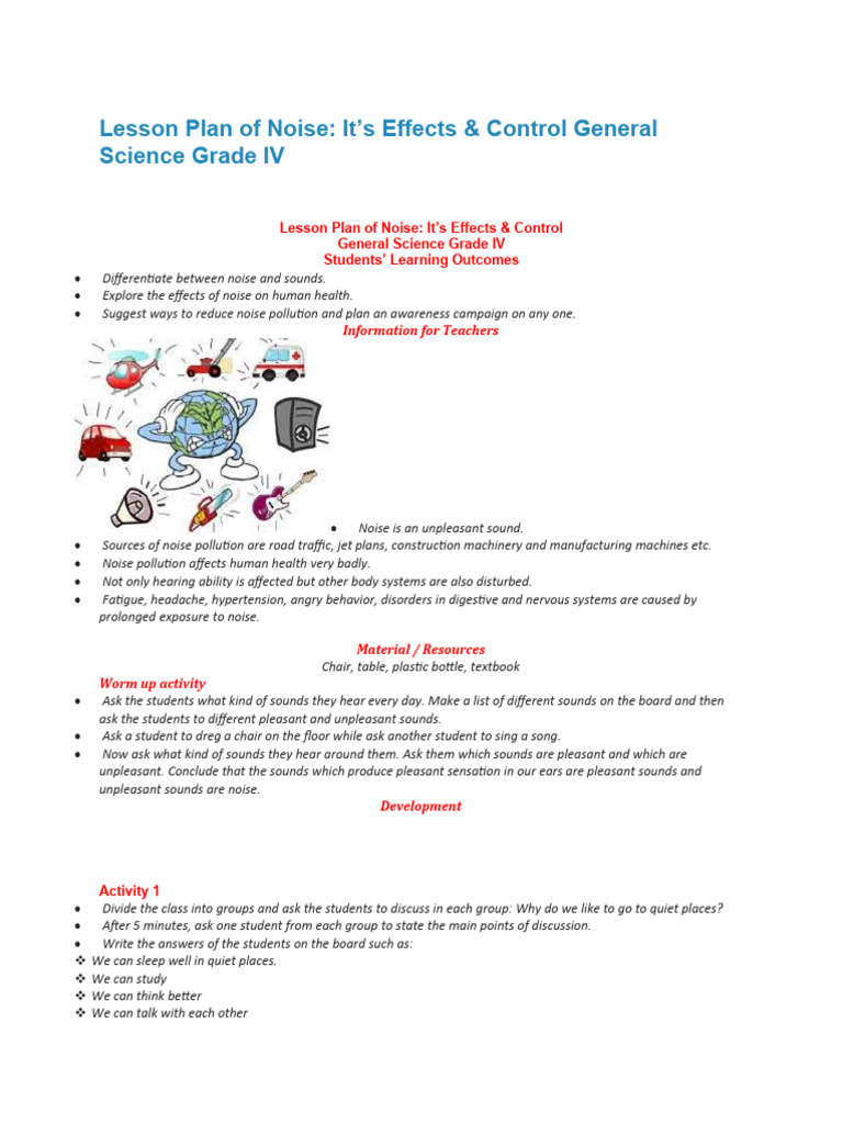Lesson Plan of Noise | PDF | Sound | Psychological Concepts