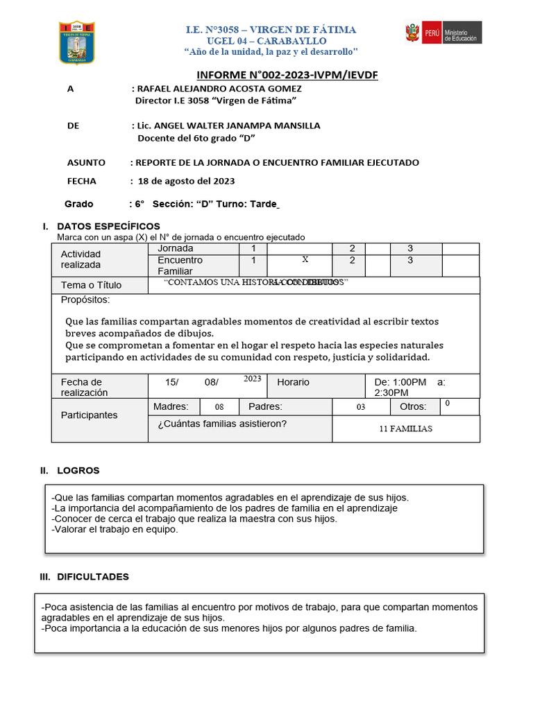 Informe 2 de Jornadas y Encuentros Angel Janampa | PDF | Cómics | Aprendizaje