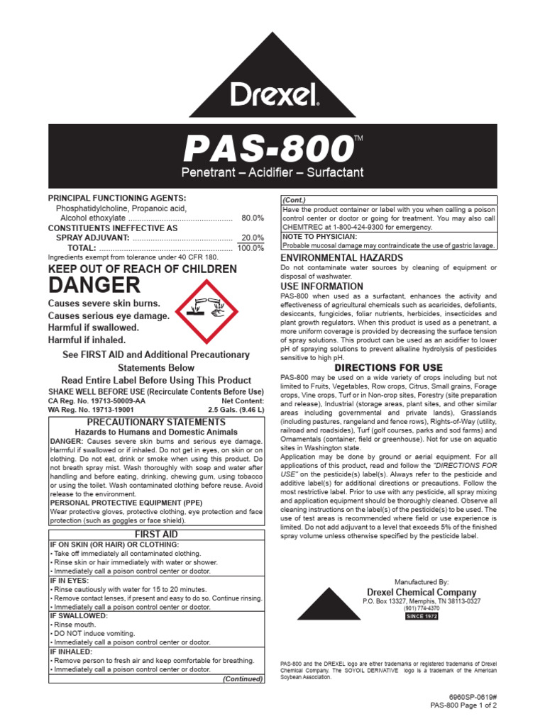 Drexel1h PAS-800 Label | PDF | Herbicide | Waste Management