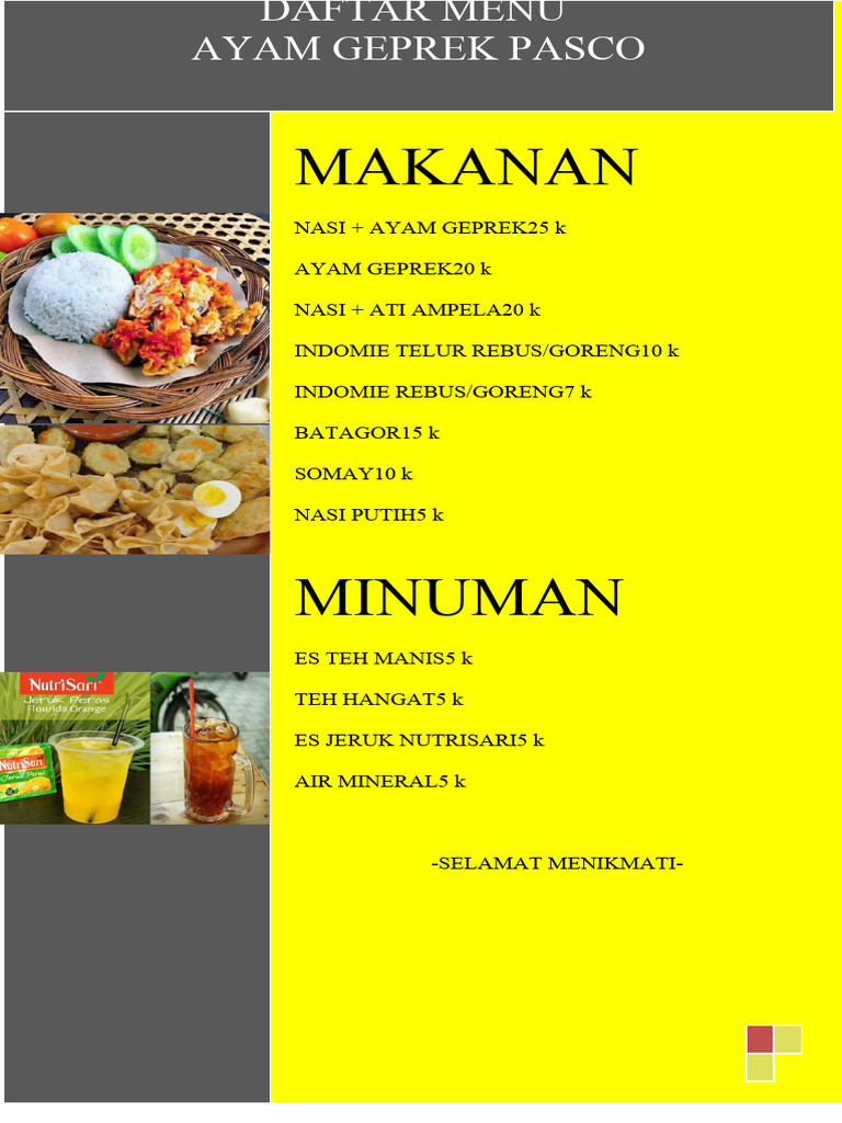 Daftar Menu Pasco | PDF
