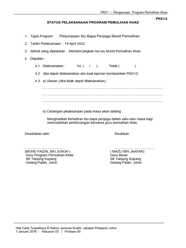 Laporan Perjumpaan Ibu Bapa | PDF