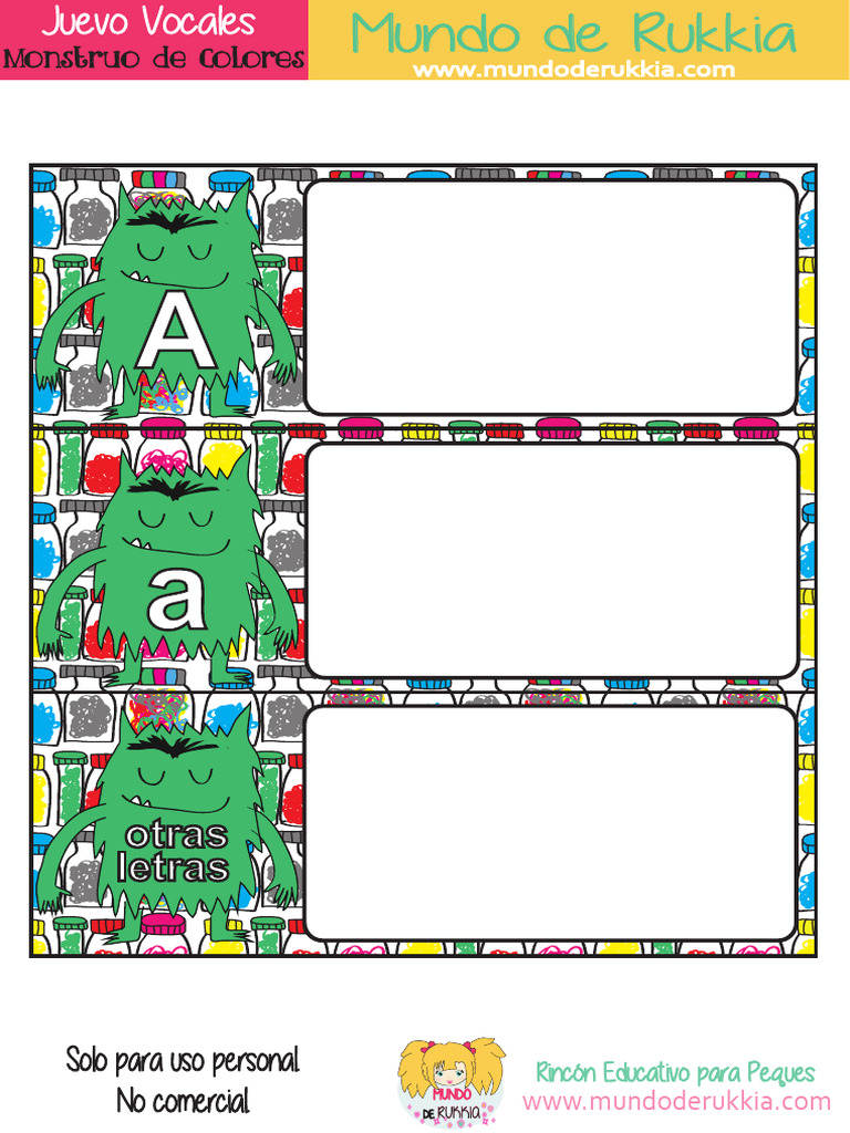 Monstruo de Colores JUEGO de VOCALES by Mundo de Rukkia (A4) | PDF