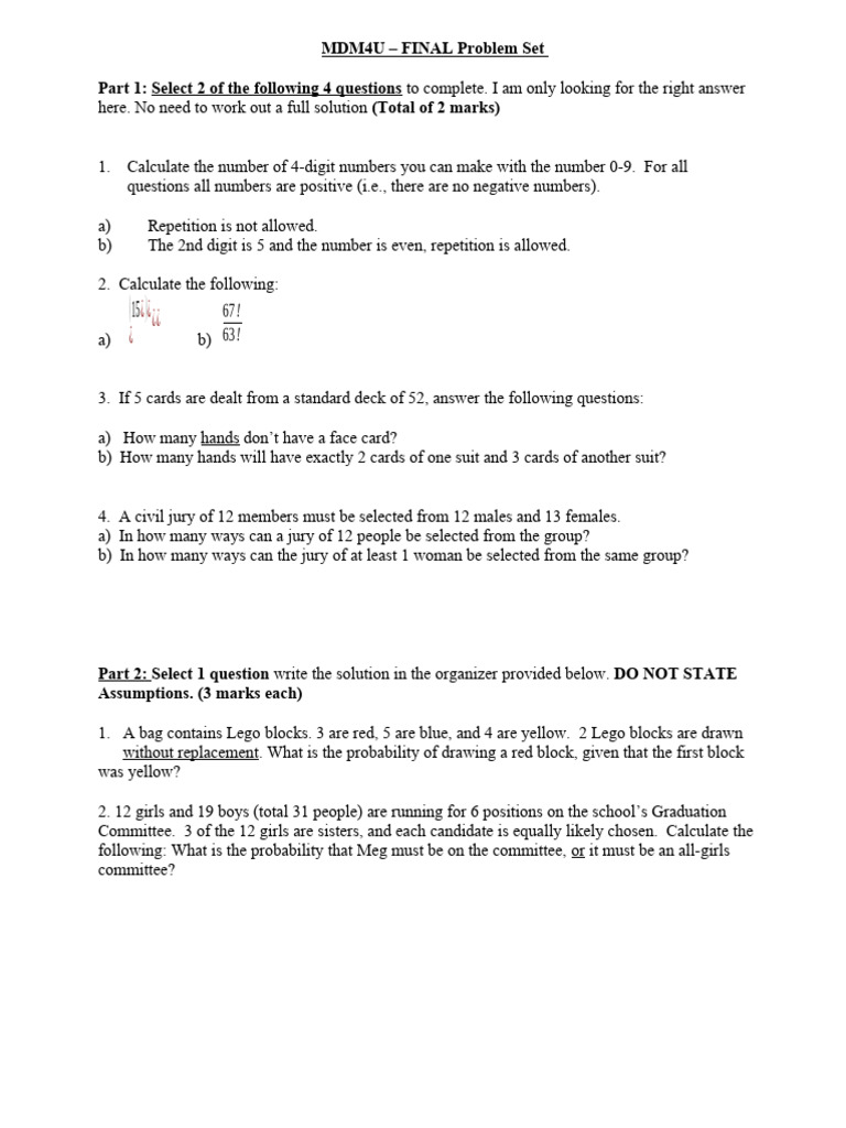MDM4U Culminating Task | PDF | Probability Distribution | Random Variable