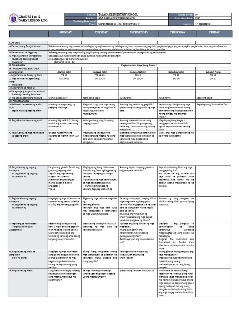 DLL - Esp 4 - Q1 - W3 | PDF