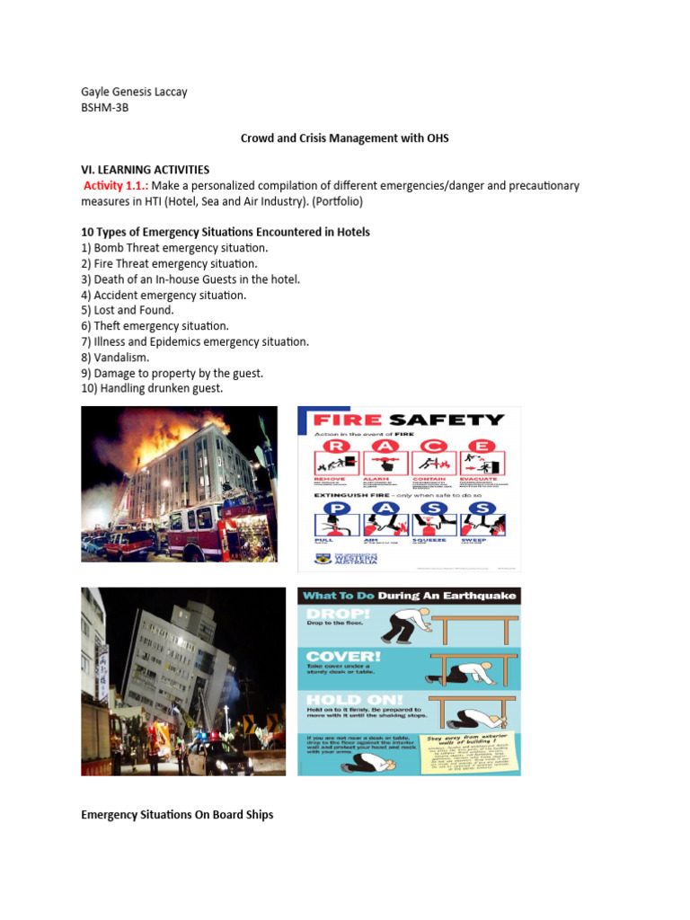 Crowd and Crisis Management Learning Activities | PDF | Occupational ...