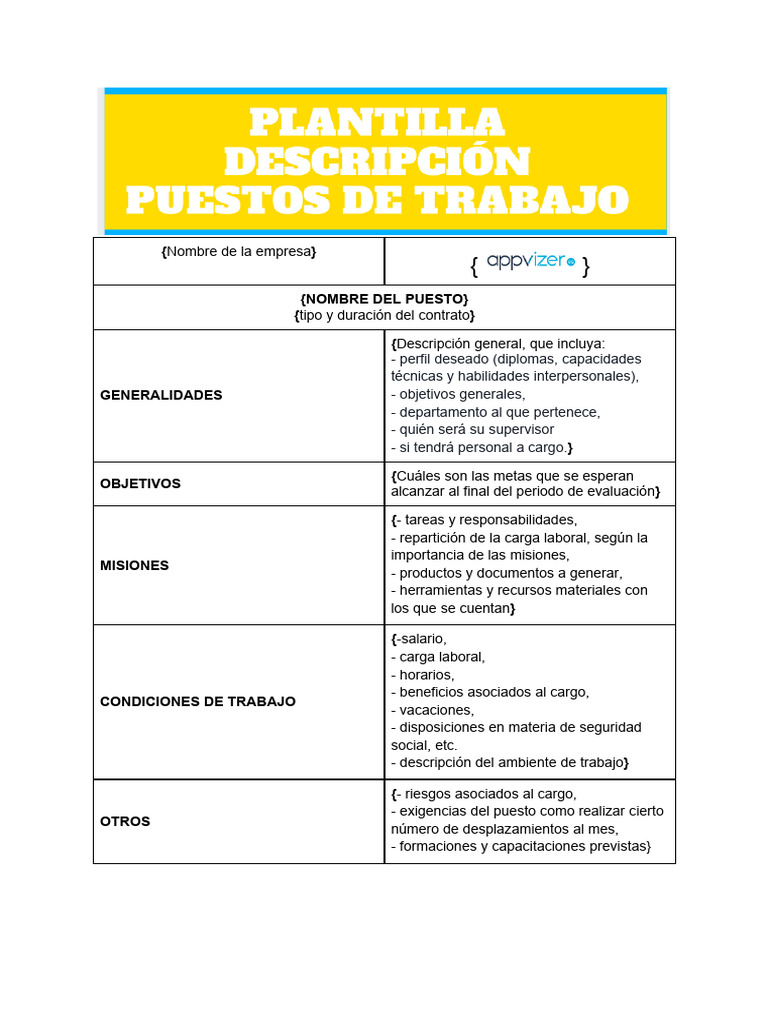 Plantilla Descripcion Puestos de Trabajo | PDF