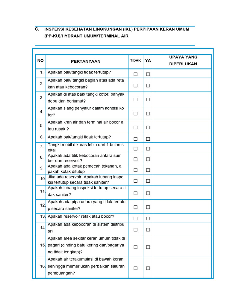 Instrumen Inspeksi Kesehatan Lingkungan | PDF