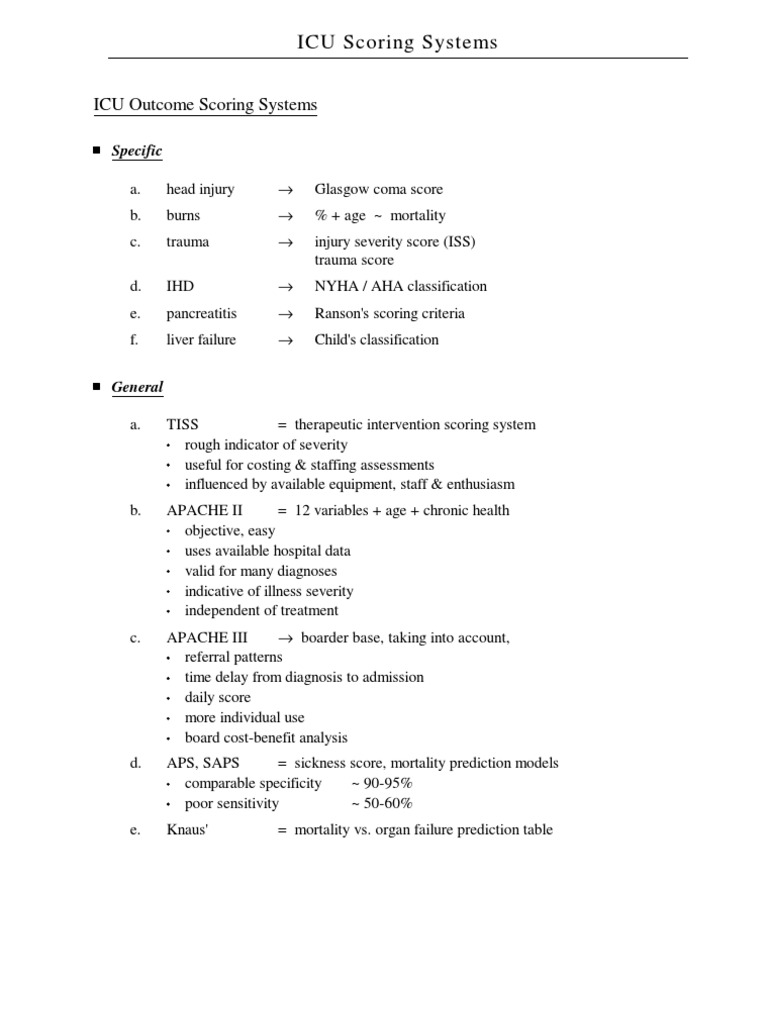 ICU Outcome Scoring Systems | PDF | Shock (Circulatory) | Sepsis