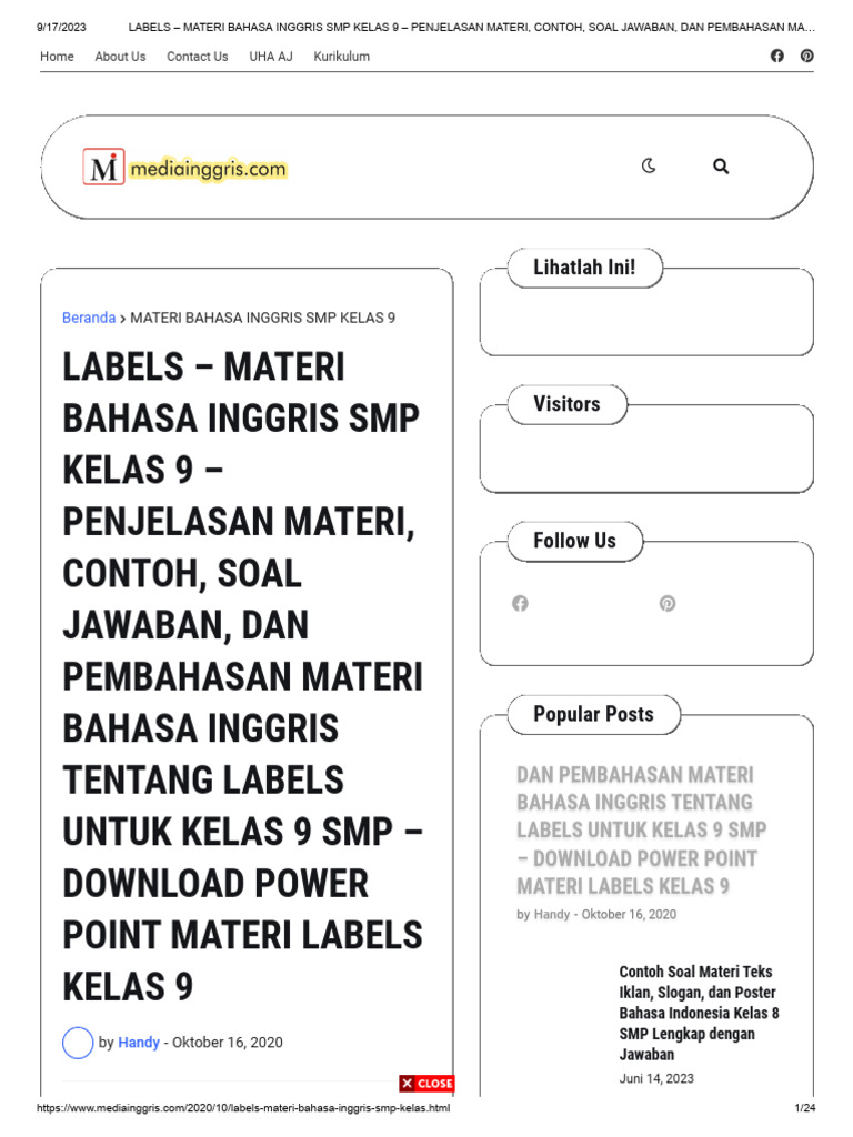 Lihatlah Ini!: Materi Bahasa Inggris SMP Kelas 9 | PDF