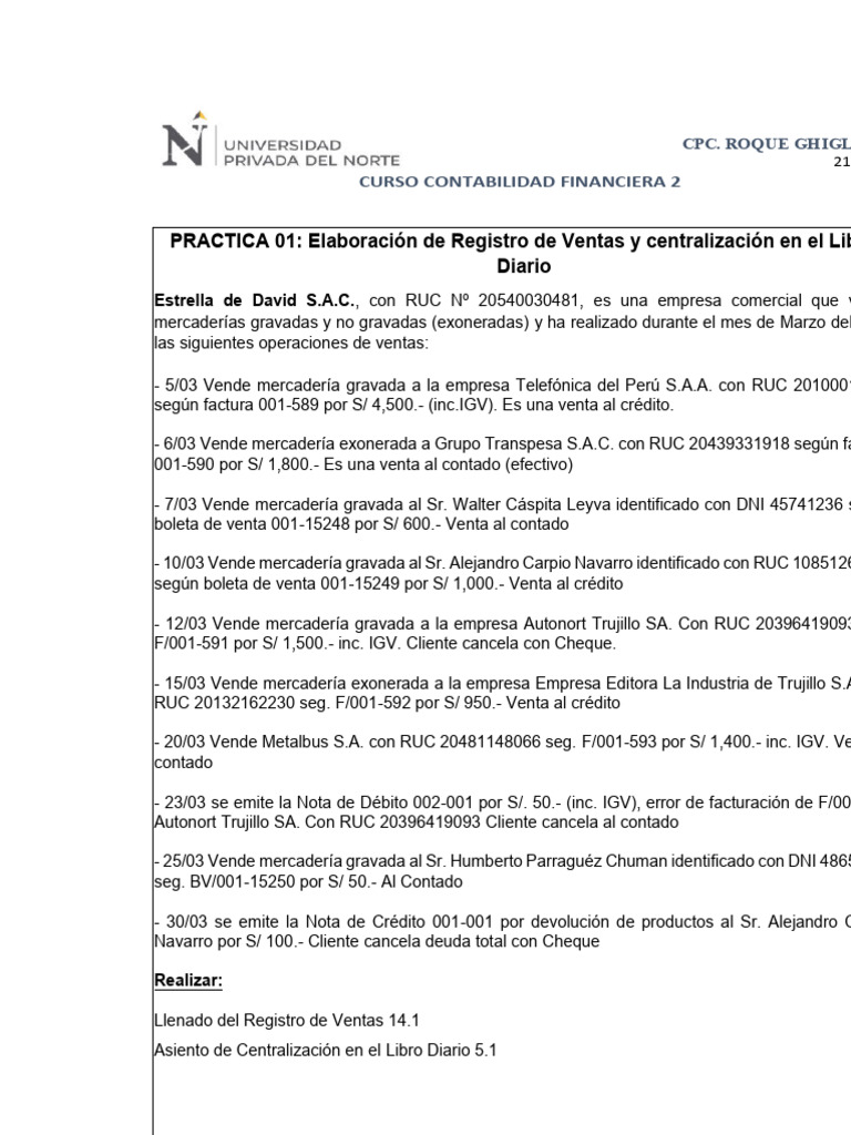 S01 Práctica 01 Desarrollo Registro de Ventas | PDF