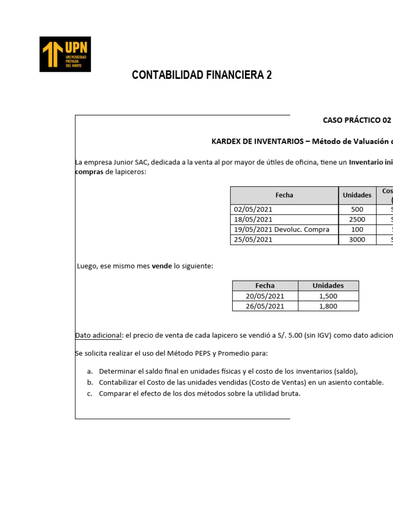 S03 Caso Práctico 02 Kardex - PEPS - Promedio | PDF | Impuestos | Patentar