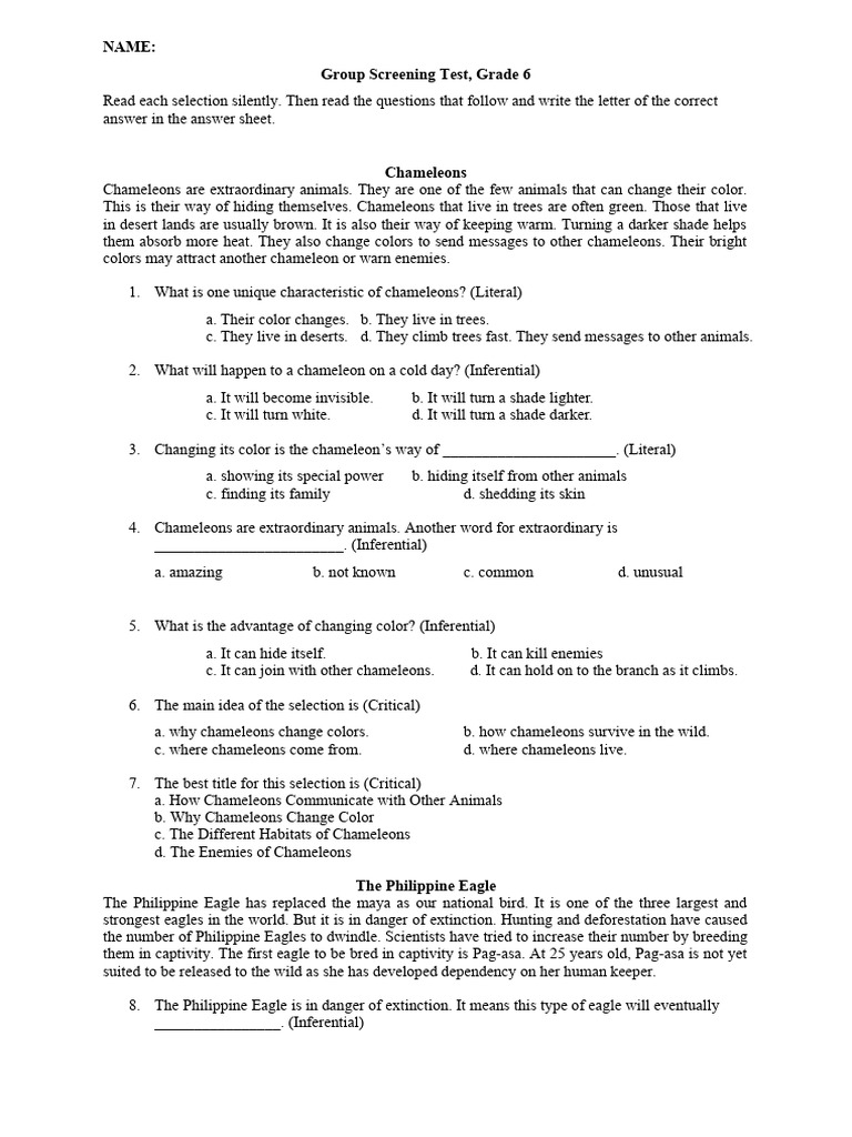 GST - Phil-Iri Grade 6 English | PDF