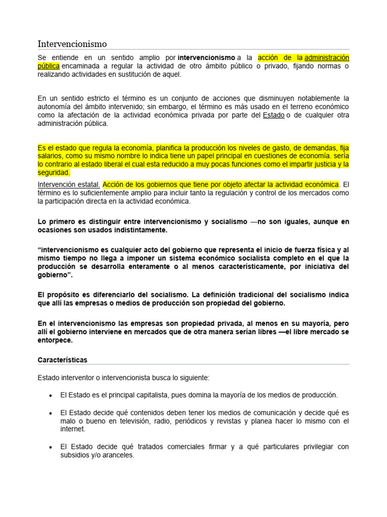 Intervencionismo: Concepto y Características | PDF | Intervencionismo ...