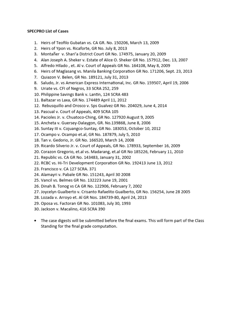 SPECPRO List of Cases | PDF