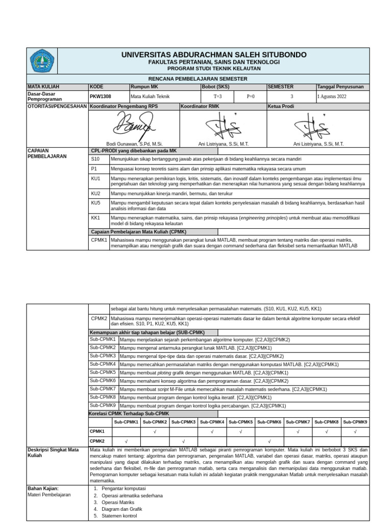 RPS Dasar-Dasar Pemrograman | PDF