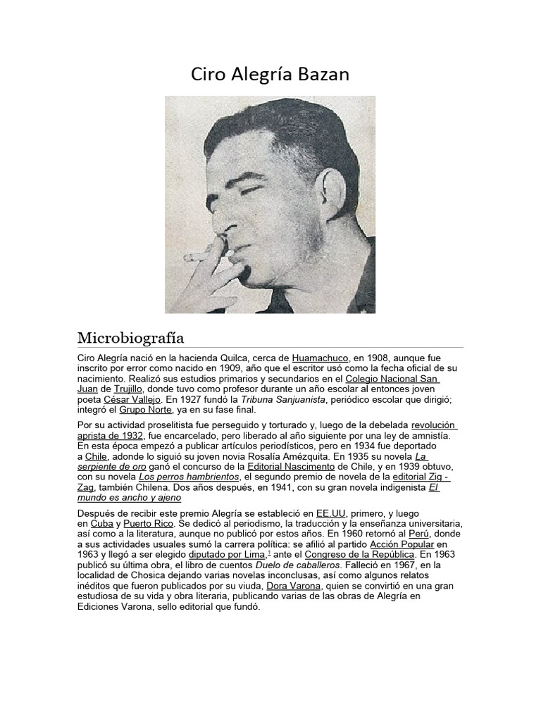 Ciro Alegría Bazan y Maria Arguedas | PDF