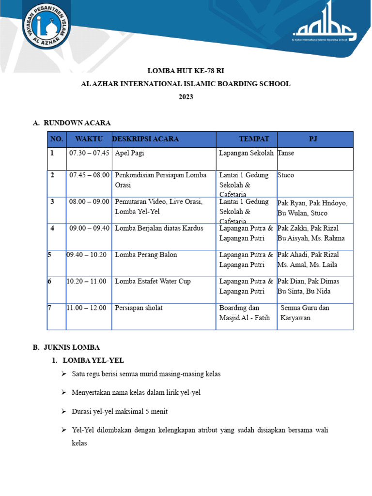 Rundown Dan Juknis Lomba HUT RI 2023 | PDF
