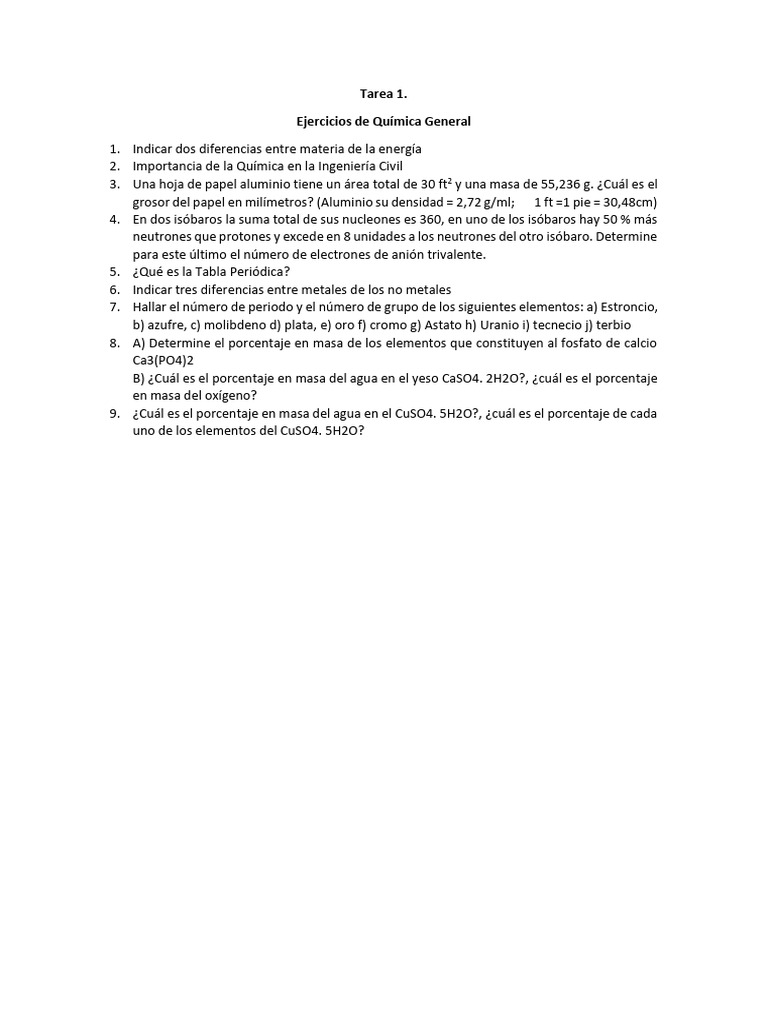 Tarea 1. Ejercicios de QG | PDF