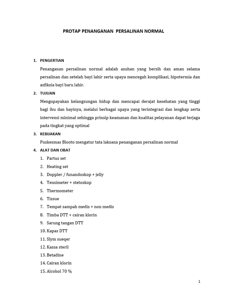 Protap Penanganan Persalinan Normal | PDF