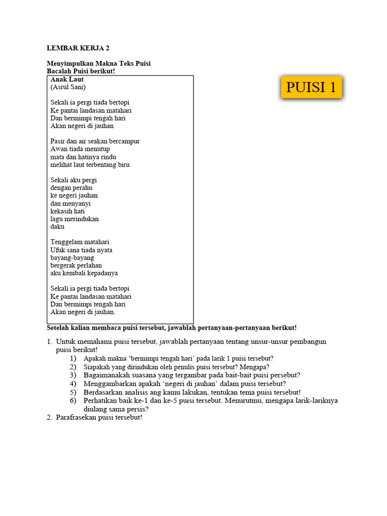 Lembar Kerja Puisi 2 | PDF | Puisi | Fiksi Umum