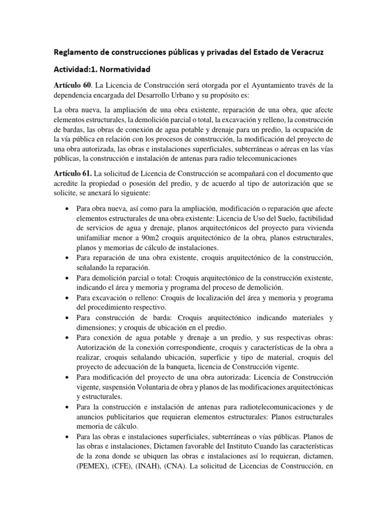 ACT.01 Reglamento de Construcciones Públicas y Privadas Del Estado de Veracruz | PDF