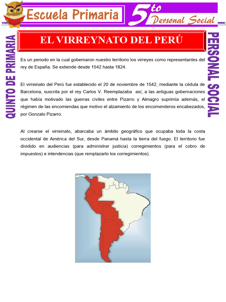El Virreinato Del Perú para Quinto de Primaria | PDF | Imperio español | España