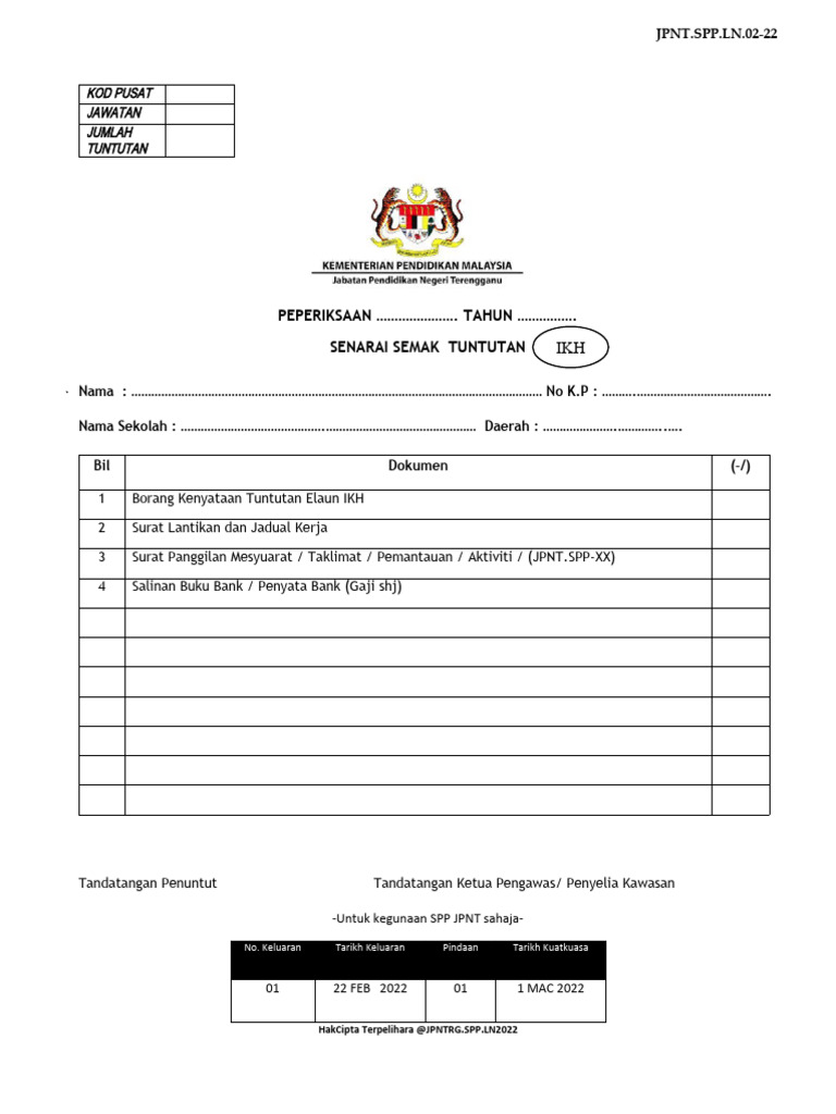 Senarai Semak Ikh Peperiksaan LN2022 | PDF