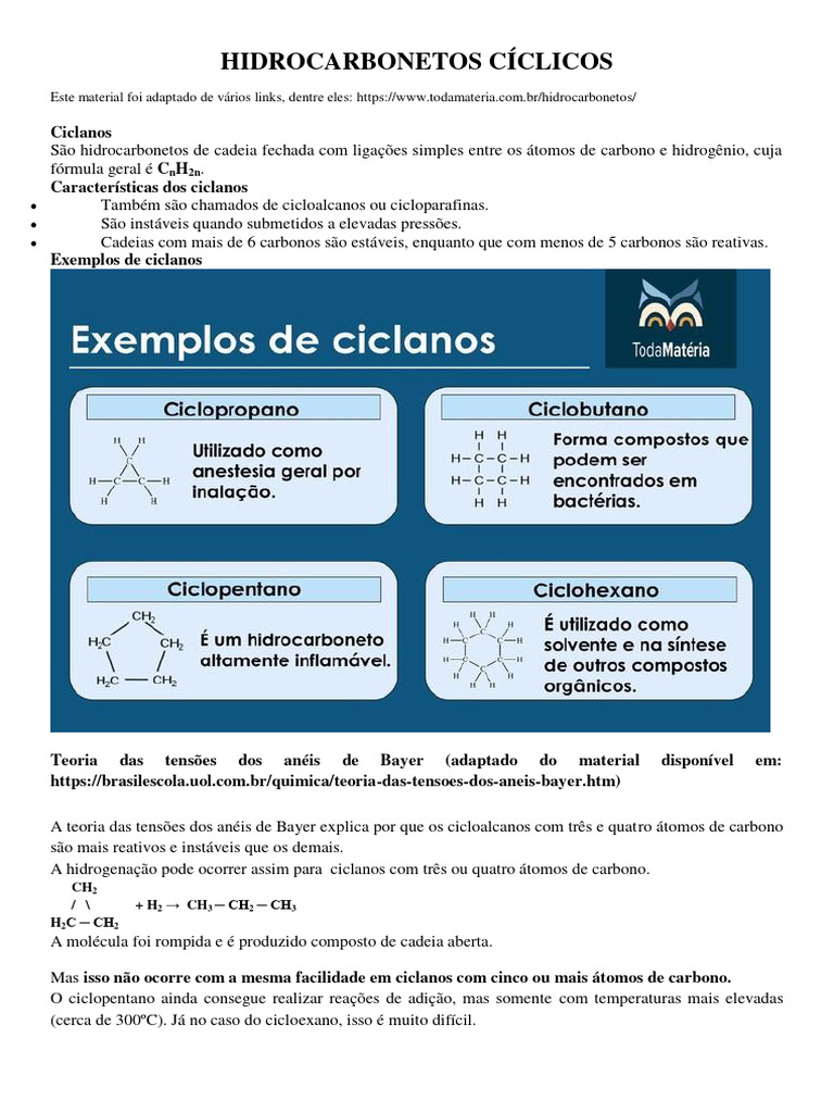 HIDROCARBONETOS CÍCLICOS Enviar | PDF | Aromaticidade | Benzeno